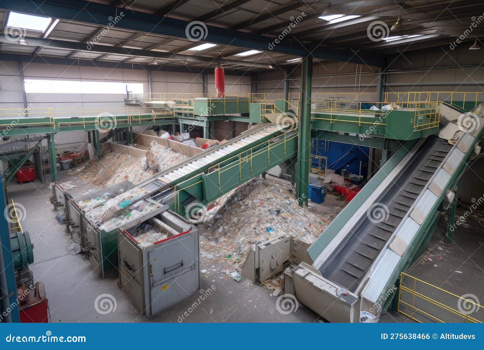 Recycling Center, with Bins and Conveyors for Sorting of Various ...