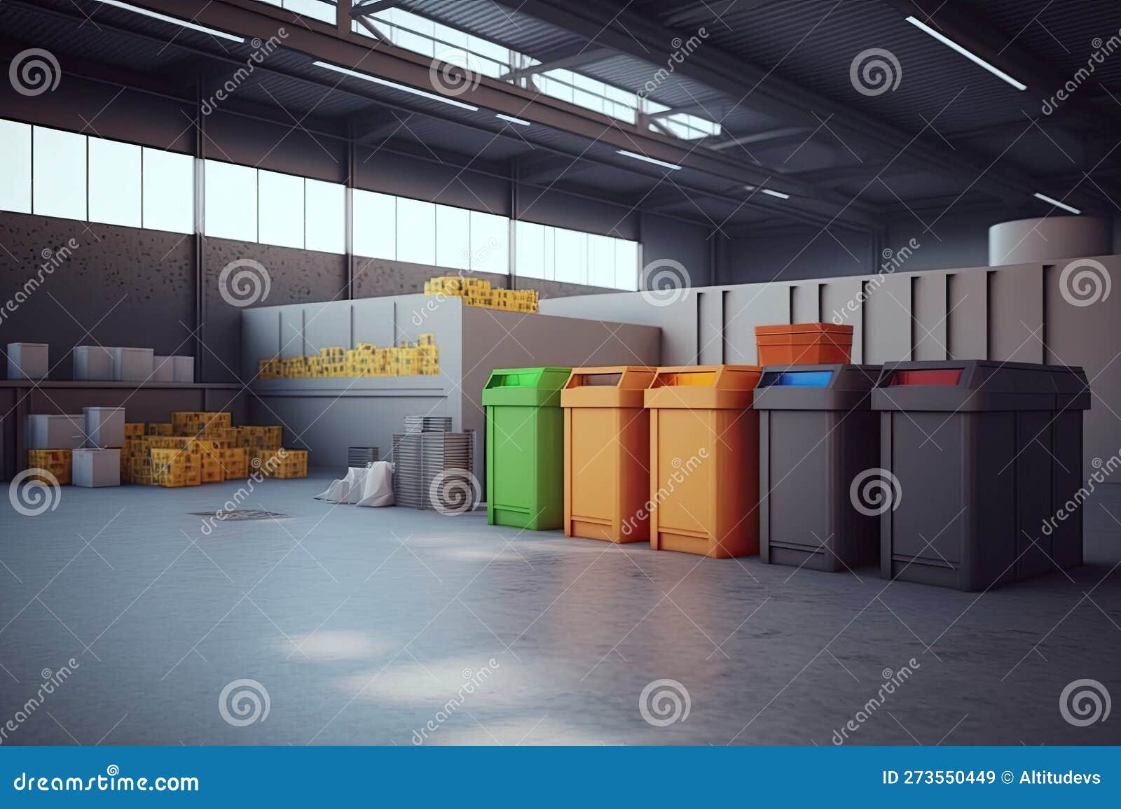 Recycling Center, with Bins for Different Materials and Sorting Taking ...