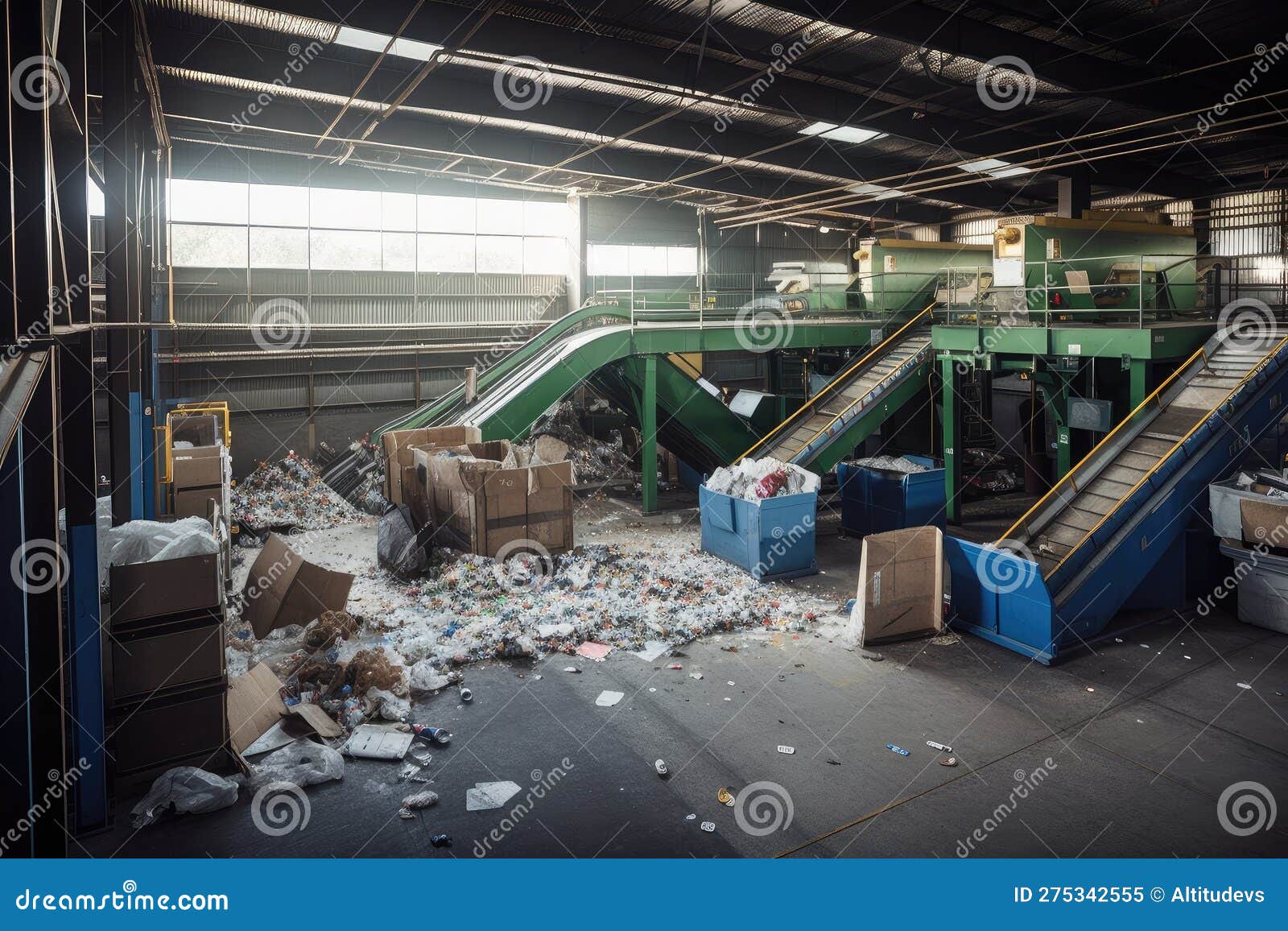 Recycling Center, with Bins for Different Types of Recyclables and ...