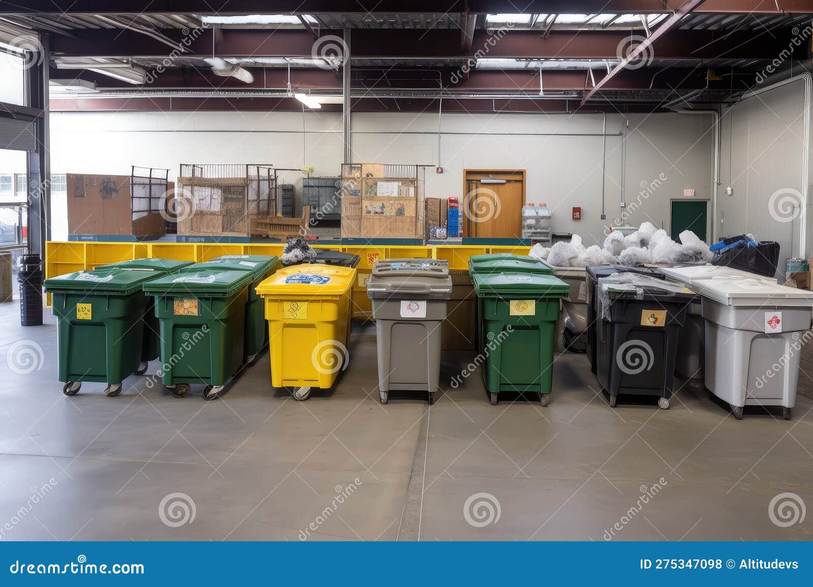 Recycling Center, with Bins Filled with Different Types of Recyclables ...