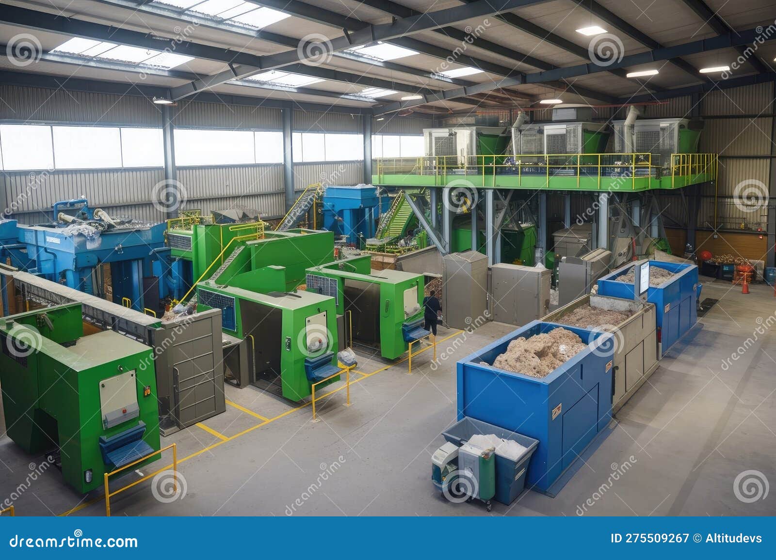 Recycling Center, with Bins and Machines for Sorting Different Types of ...