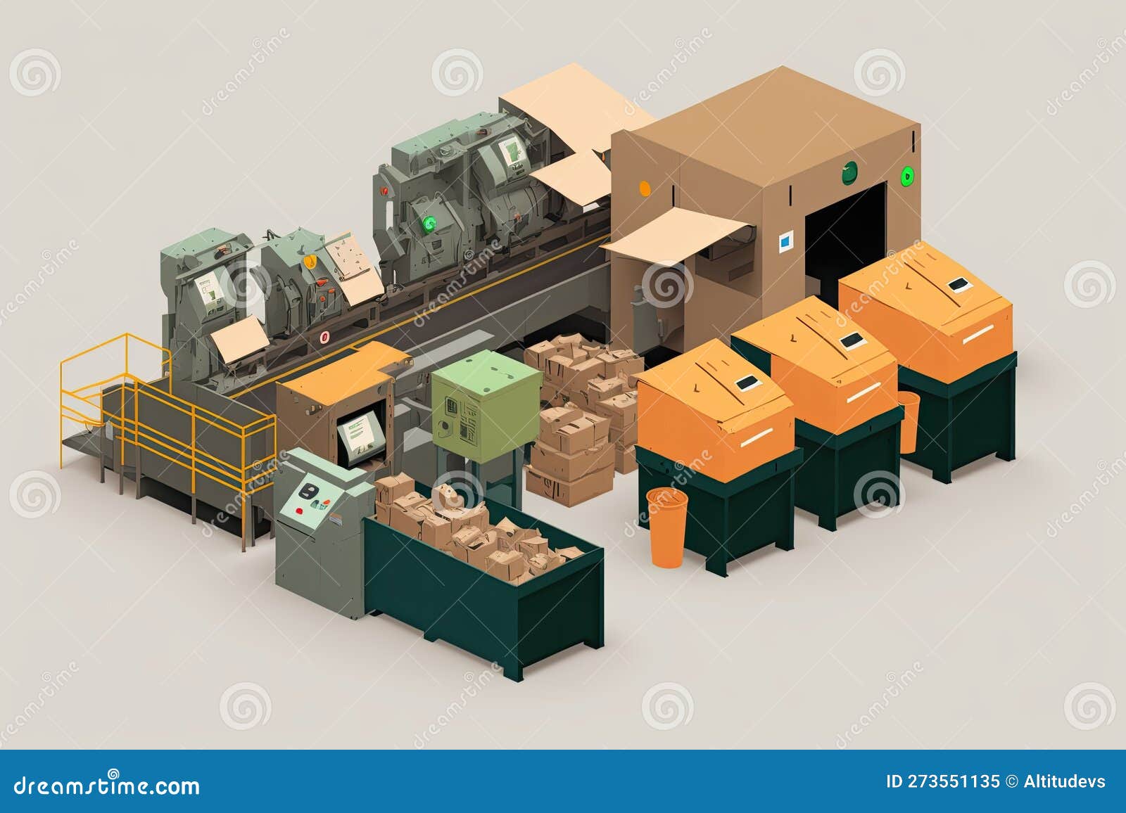 Recycling Center, with Bins and Machines Sorting and Processing ...