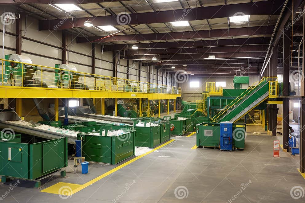 Recycling Center, with Bins and Machines for Sorting, Transporting and ...