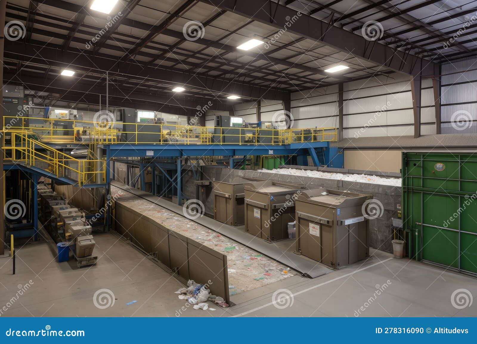 Recycling Center, with Bins and Machines for Sorting, Transporting and ...