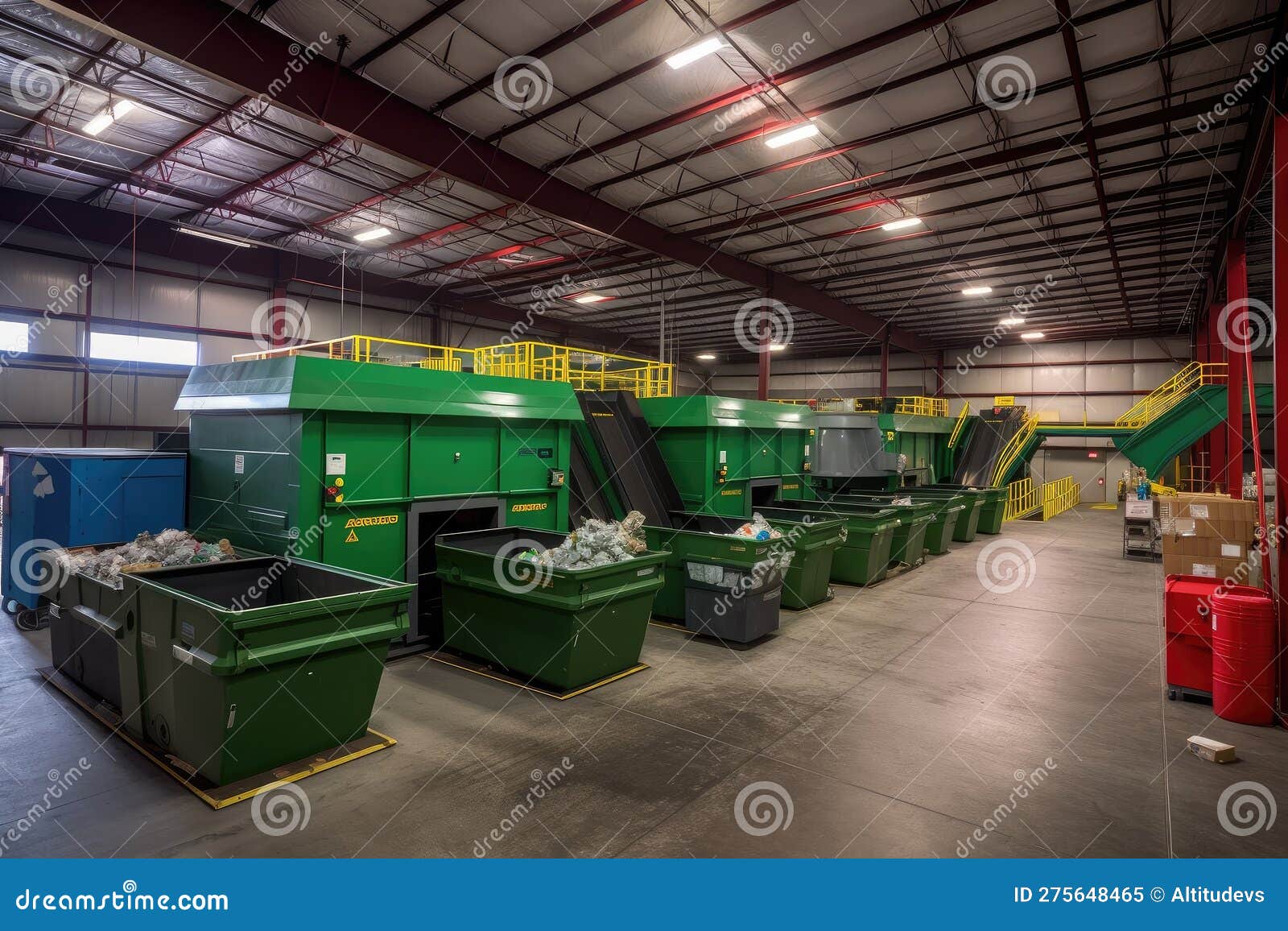Recycling Center, with Bins and Sorters for Different Types of ...