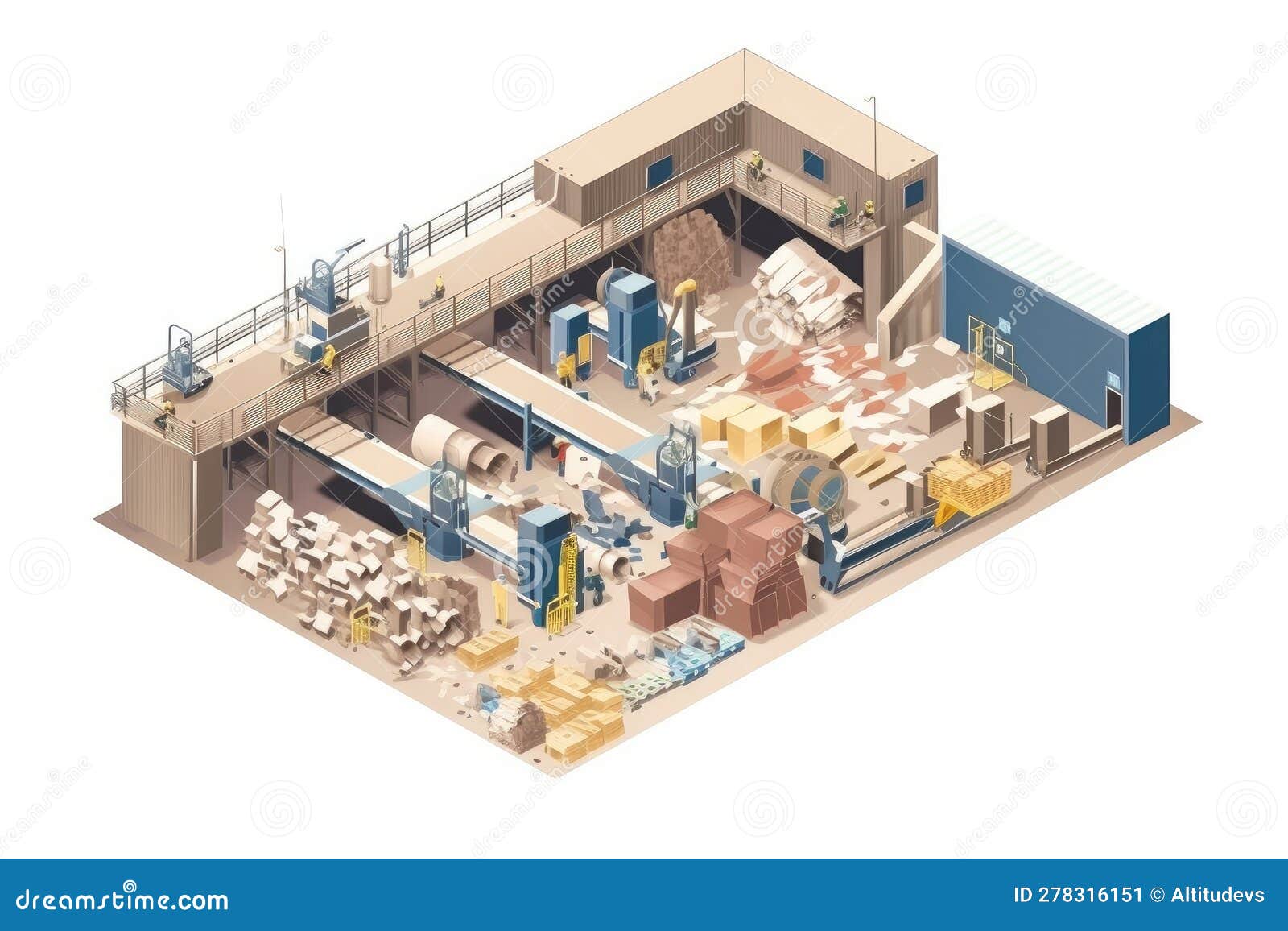 Recycling Center, with Bins and Sorting Equipment for Separating ...