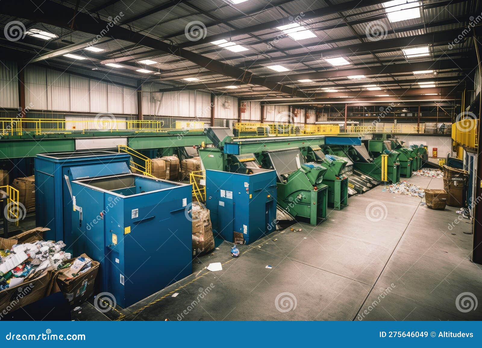 Recycling Center, with Bins and Sorting Lines for Different Types of ...