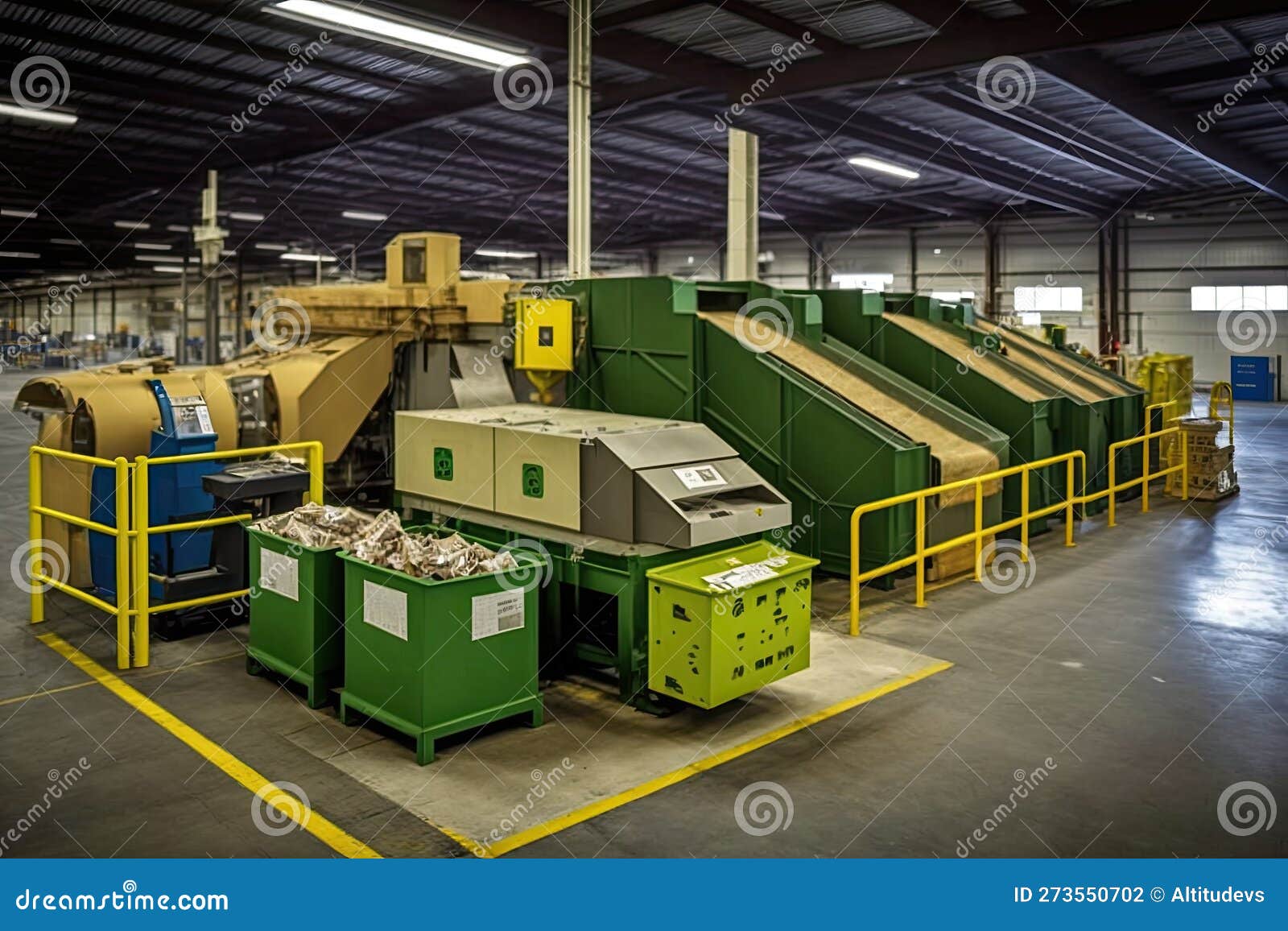 Recycling Center, with Bins and Sorting Lines for Different Types of ... Recycling Center, with Bins and Sorting Lines for Different Types of ...