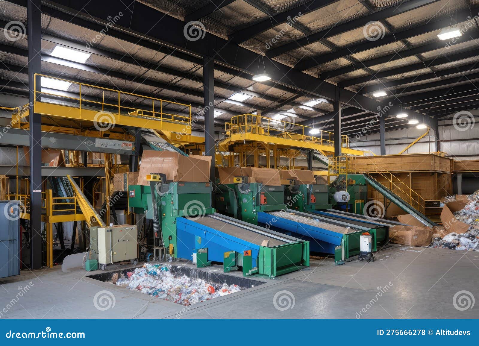 Recycling Center, with Bins and Sorting Machines for Different Types of ... Recycling Center, with Bins and Sorting Machines for Different Types of ...