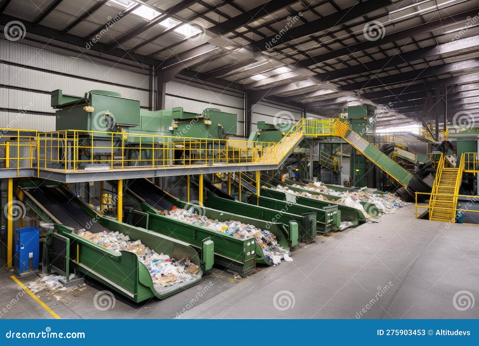 Recycling Center, with Bins and Sorting Machines for Different Types of ... Recycling Center, with Bins and Sorting Machines for Different Types of ...