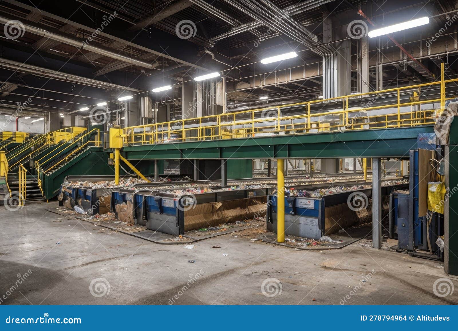 Recycling Center, with Bins and Sorting Machines for Different Types of ...