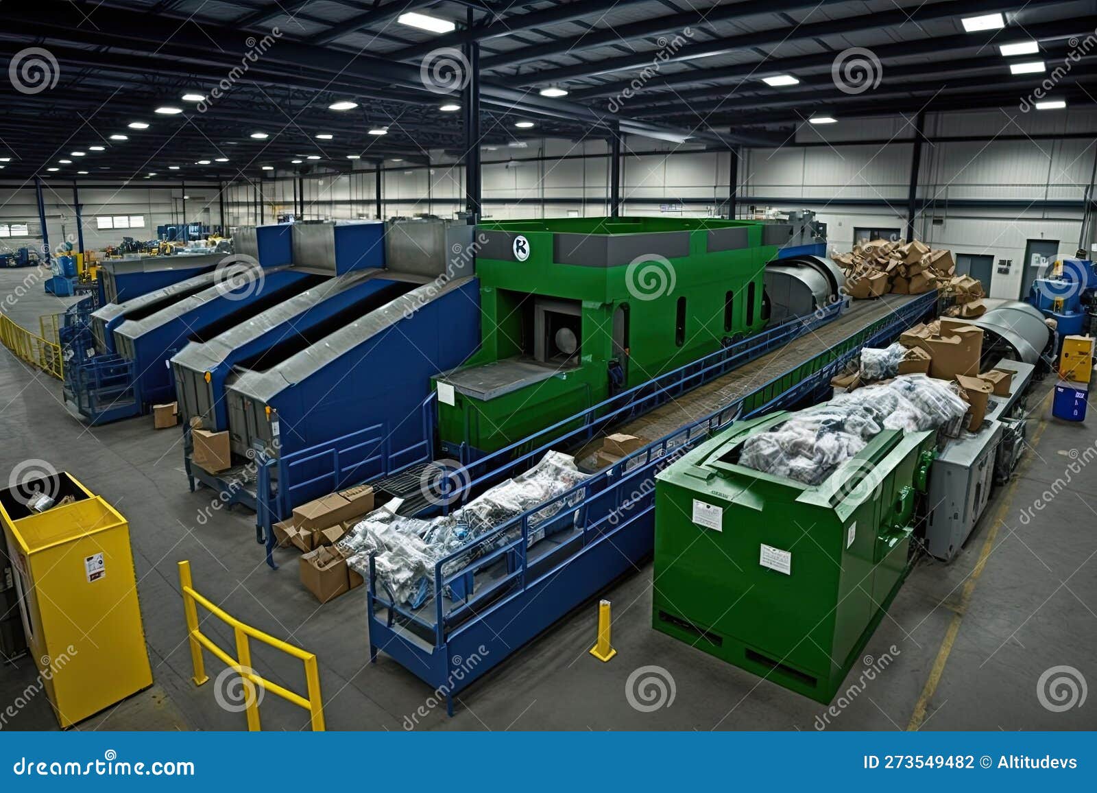 Recycling Center, with Bins and Sorting Machines for Different Types of ... Recycling Center, with Bins and Sorting Machines for Different Types of ...