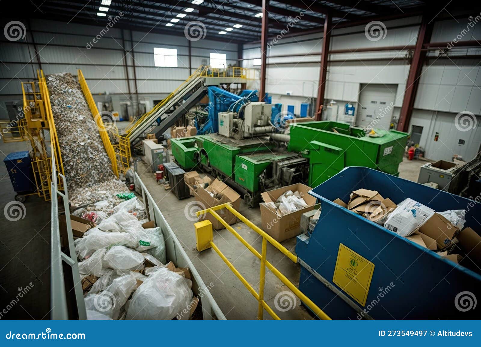Recycling Center, with Bins and Sorting Machines for Different Types of ... Recycling Center, with Bins and Sorting Machines for Different Types of ...