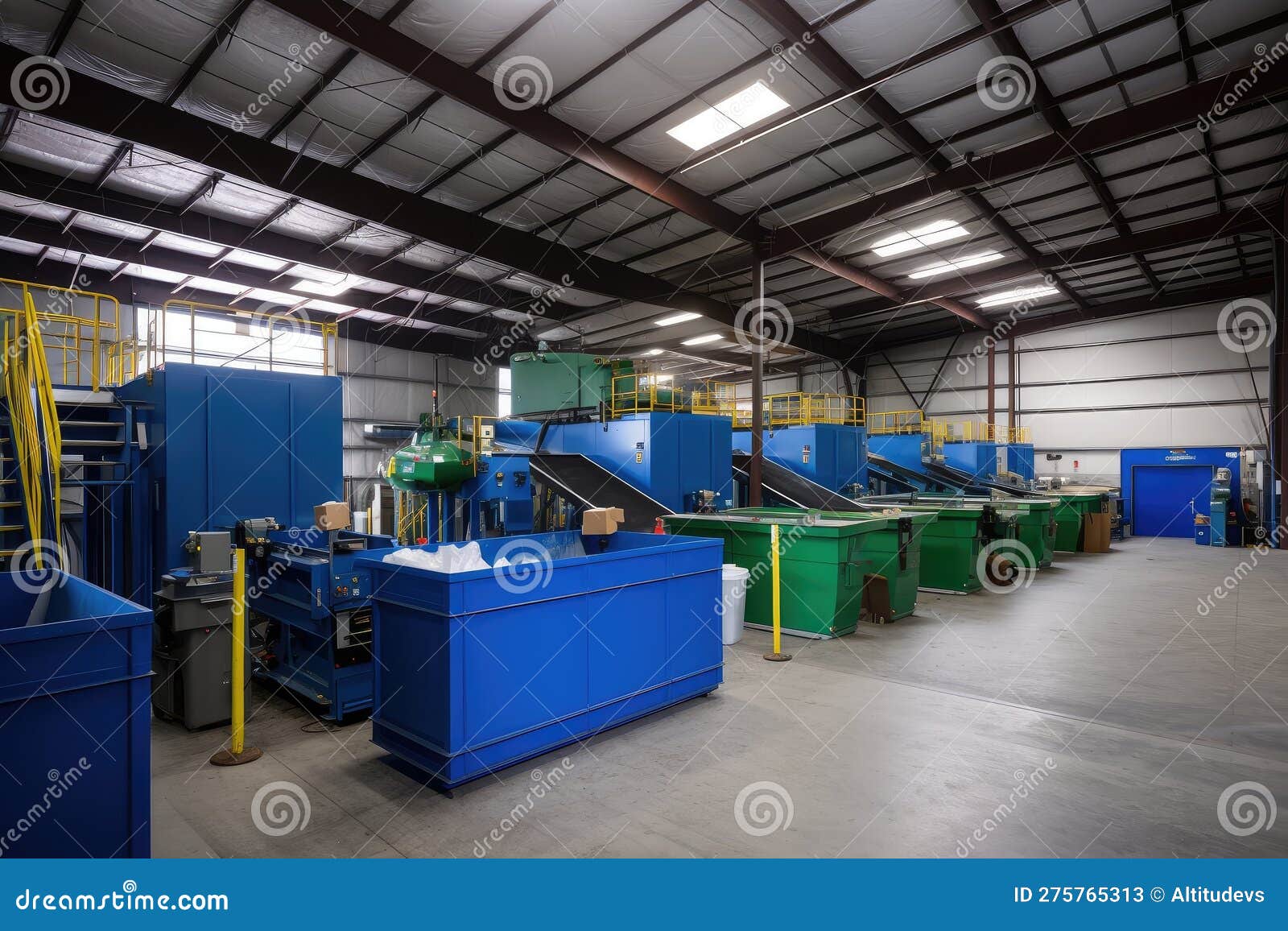 Recycling Center, with Bins and Sorting Machines for Different Types of ... Recycling Center, with Bins and Sorting Machines for Different Types of ...
