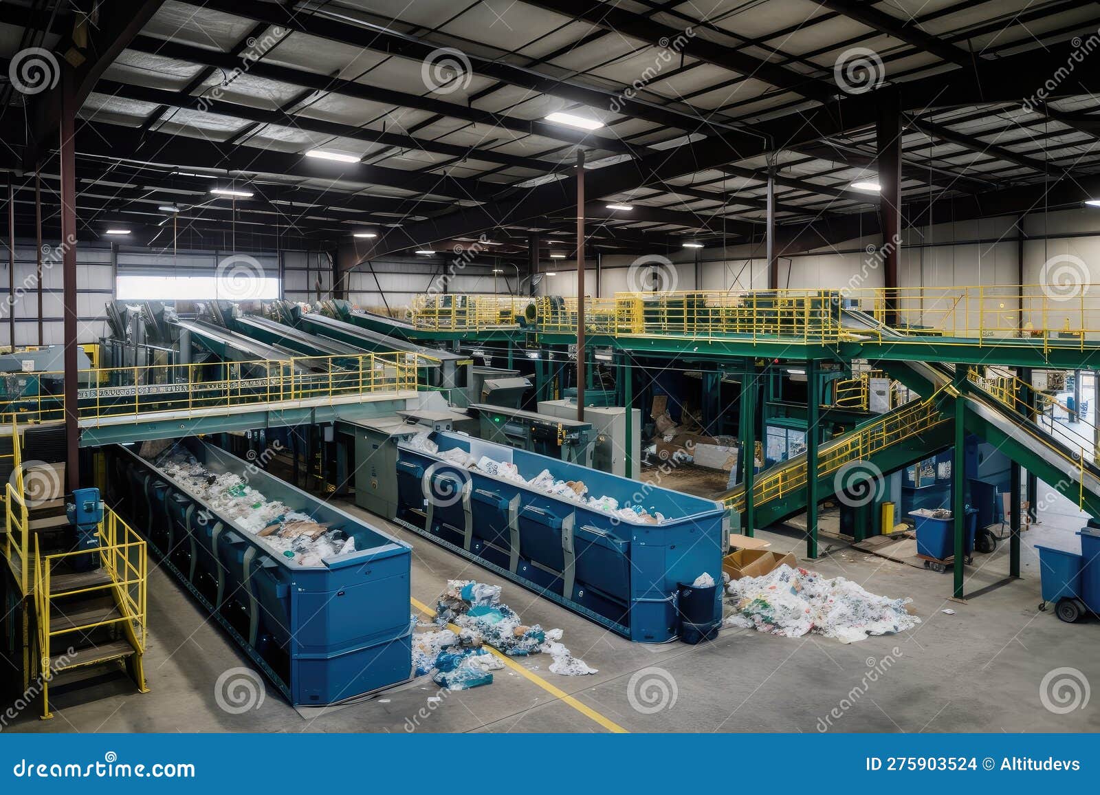 Recycling Center, with Bins and Sorting Machines for Different Types of ... Recycling Center, with Bins and Sorting Machines for Different Types of ...