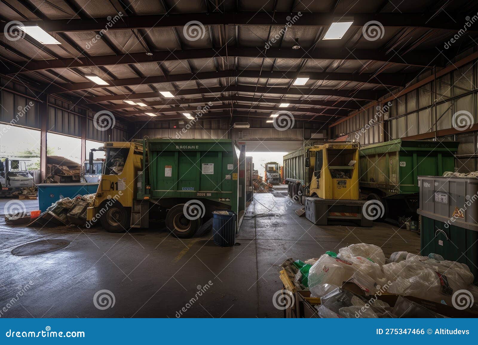 Recycling Center, with Bins and Trucks for Sorting Recyclables Stock ... Recycling Center, with Bins and Trucks for Sorting Recyclables Stock ...