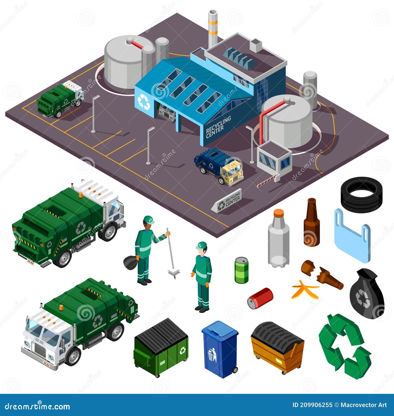 Recycling Center Isometric Design Concept Stock Vector - Illustration ...