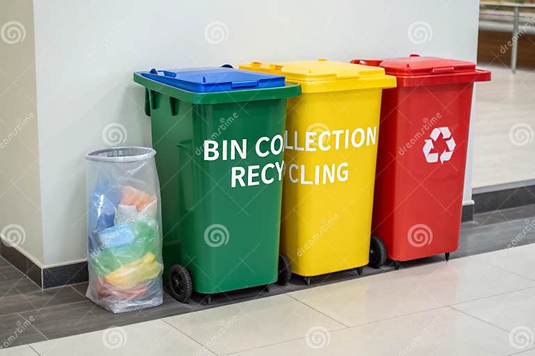 Recycling Concept. Bins for Different Garbage. Waste Management Concept ...