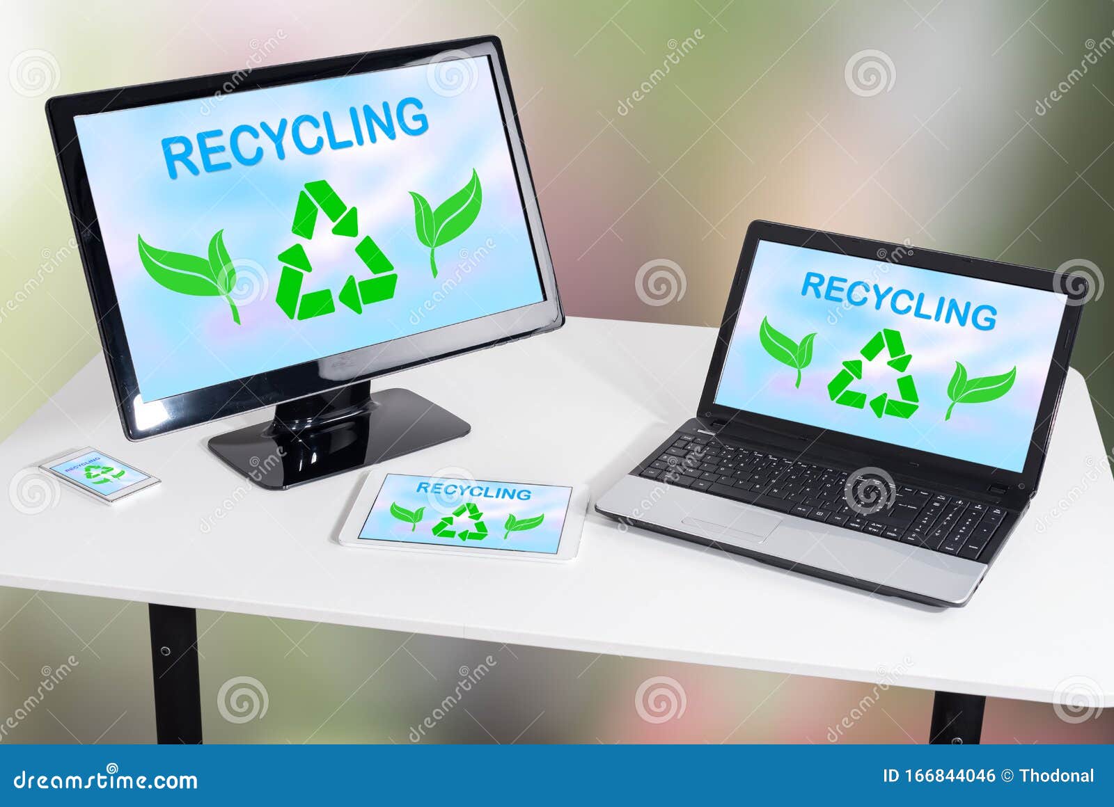 Recycling Concept on Different Devices Stock Photo - Image of digital ...