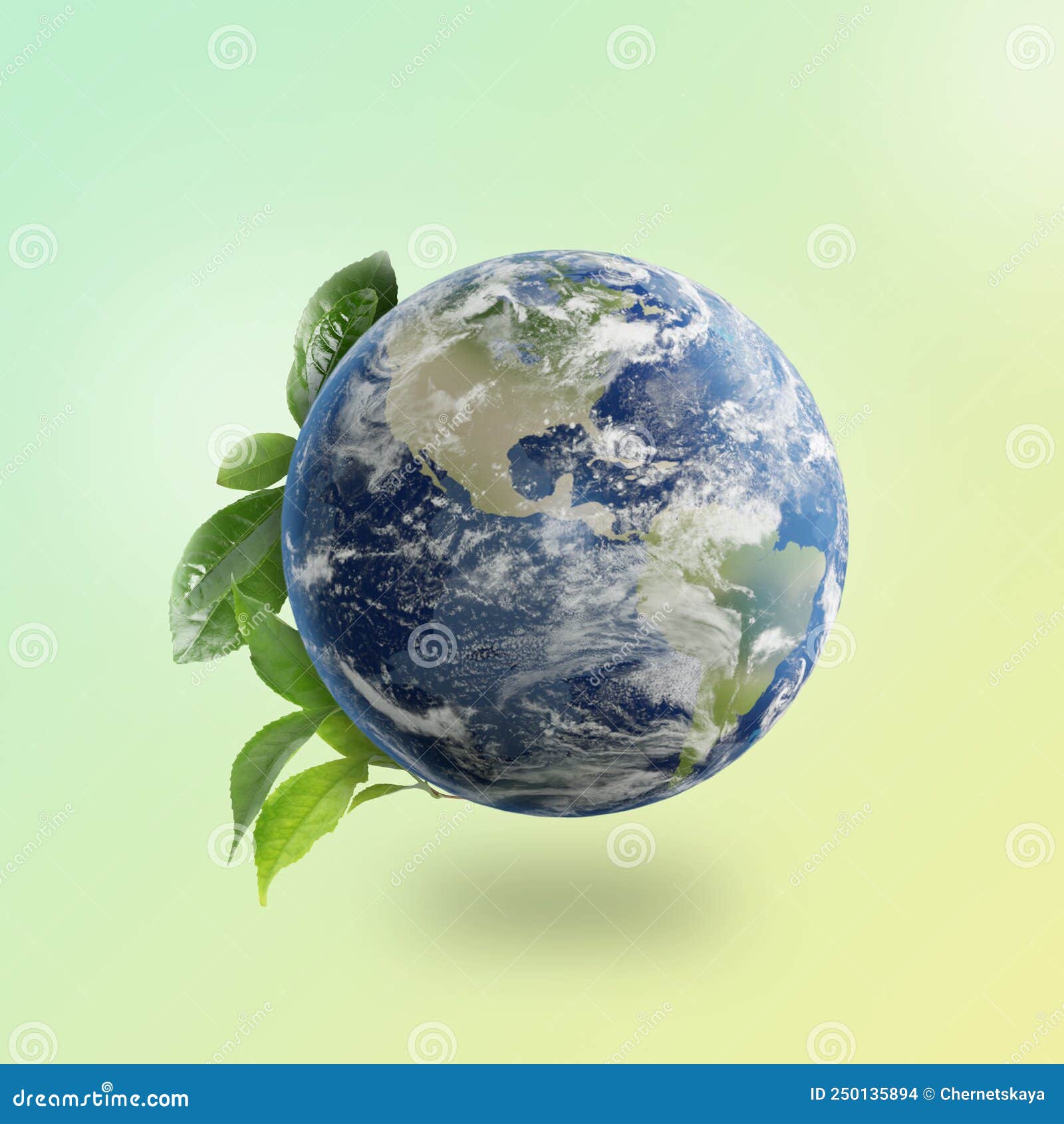Recycling Concept. Earth Planet with Green Leaves on Light Background ...