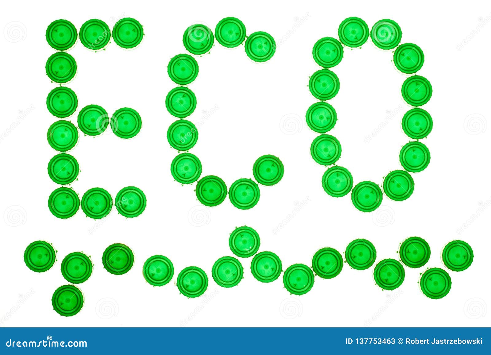Recycling Concept with Eco Caption Made of Green Plastic Bottle Caps ...