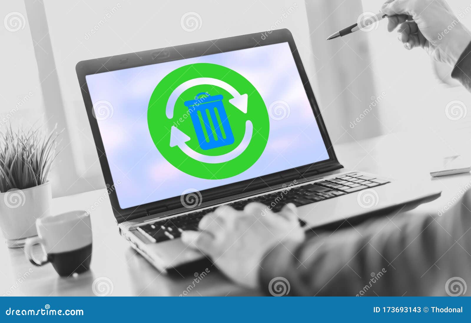 Recycling Concept on a Laptop Screen Stock Image - Image of container ...