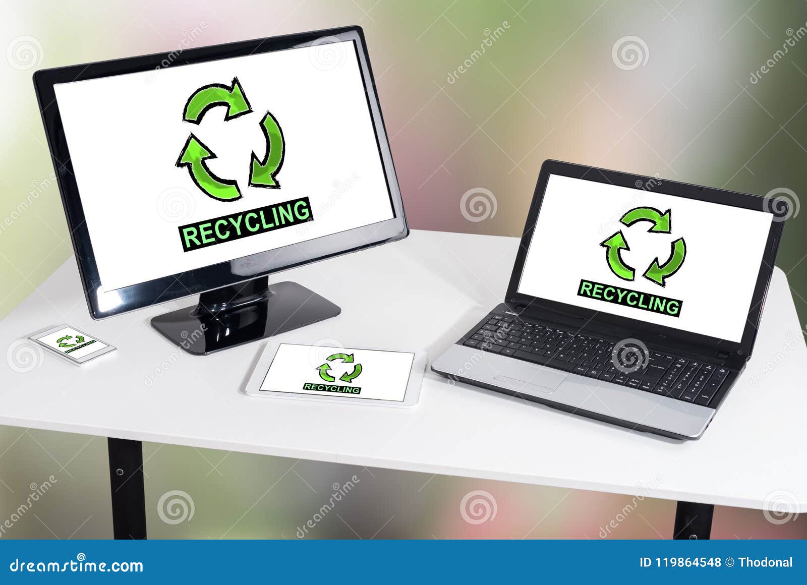Recycling Concept on Different Devices Stock Photo - Image of ...