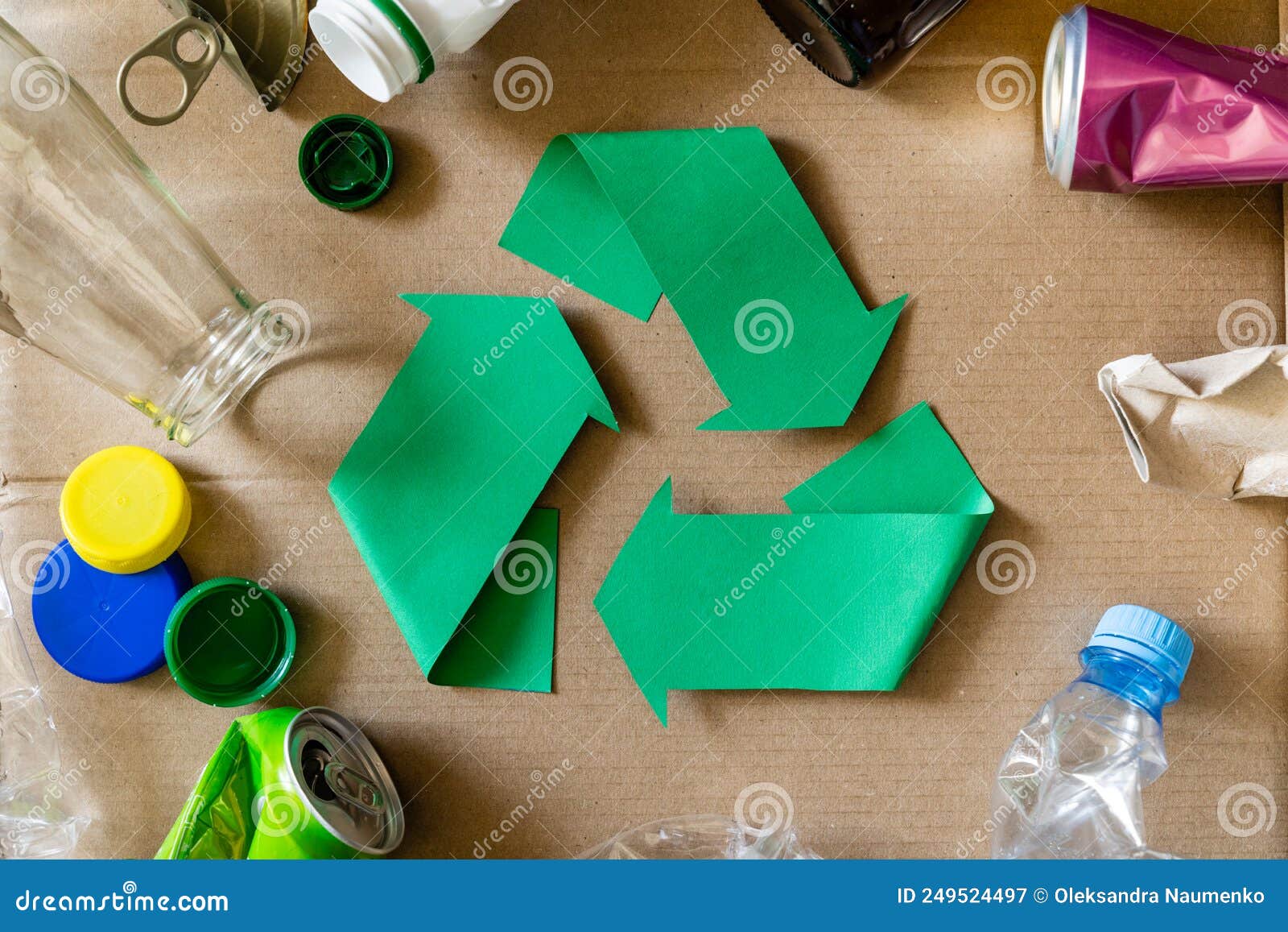 Recycling Concept - Recycling Symbol and Objects, Top View Stock Image ...