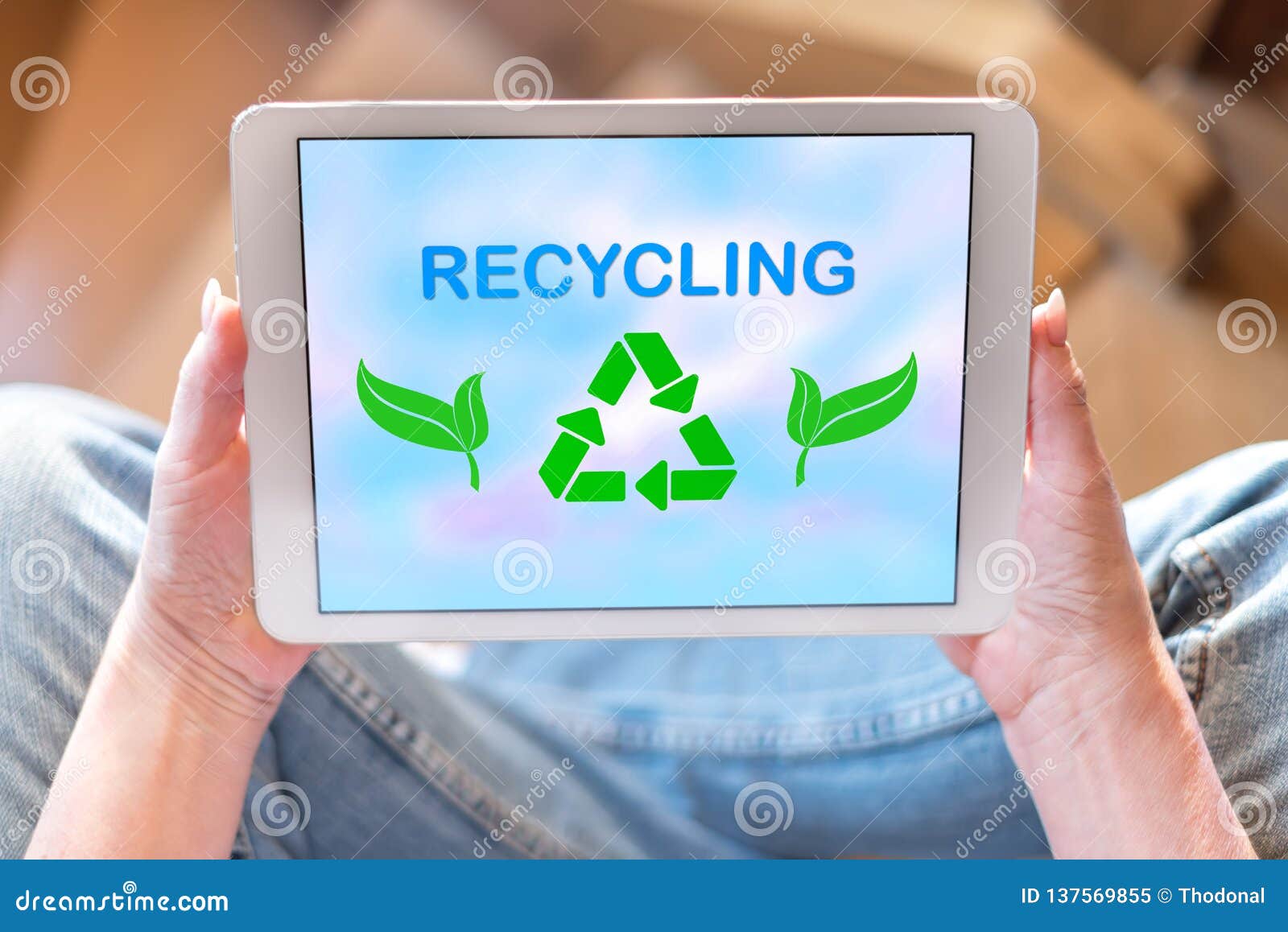 Recycling Concept on a Tablet Stock Image - Image of digital, arrow ...