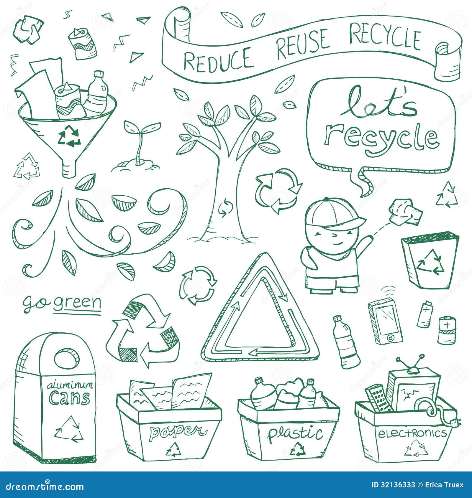 Recycling Doodles stock vector. Illustration of green - 32136333