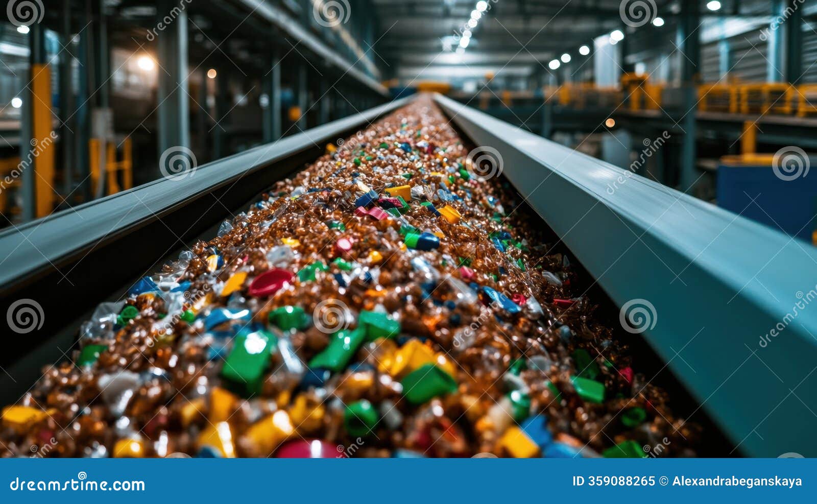 Recycling Facility Conveyor with Mixed Waste Streams in Industrial ...