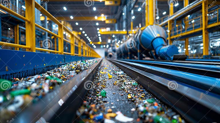 Recycling Facility with Sorting Machines, Conveyor Belts, and Workers ...