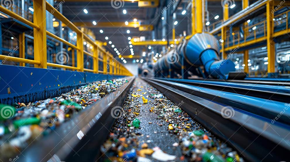 Recycling Facility with Sorting Machines, Conveyor Belts, and Workers ...