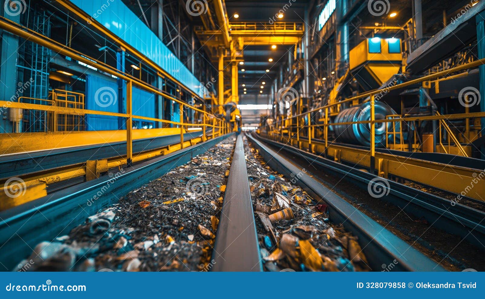 Recycling Facility with Sorting Machines, Conveyor Belts, and Workers ...
