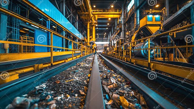 Recycling Facility with Sorting Machines, Conveyor Belts, and Workers ...
