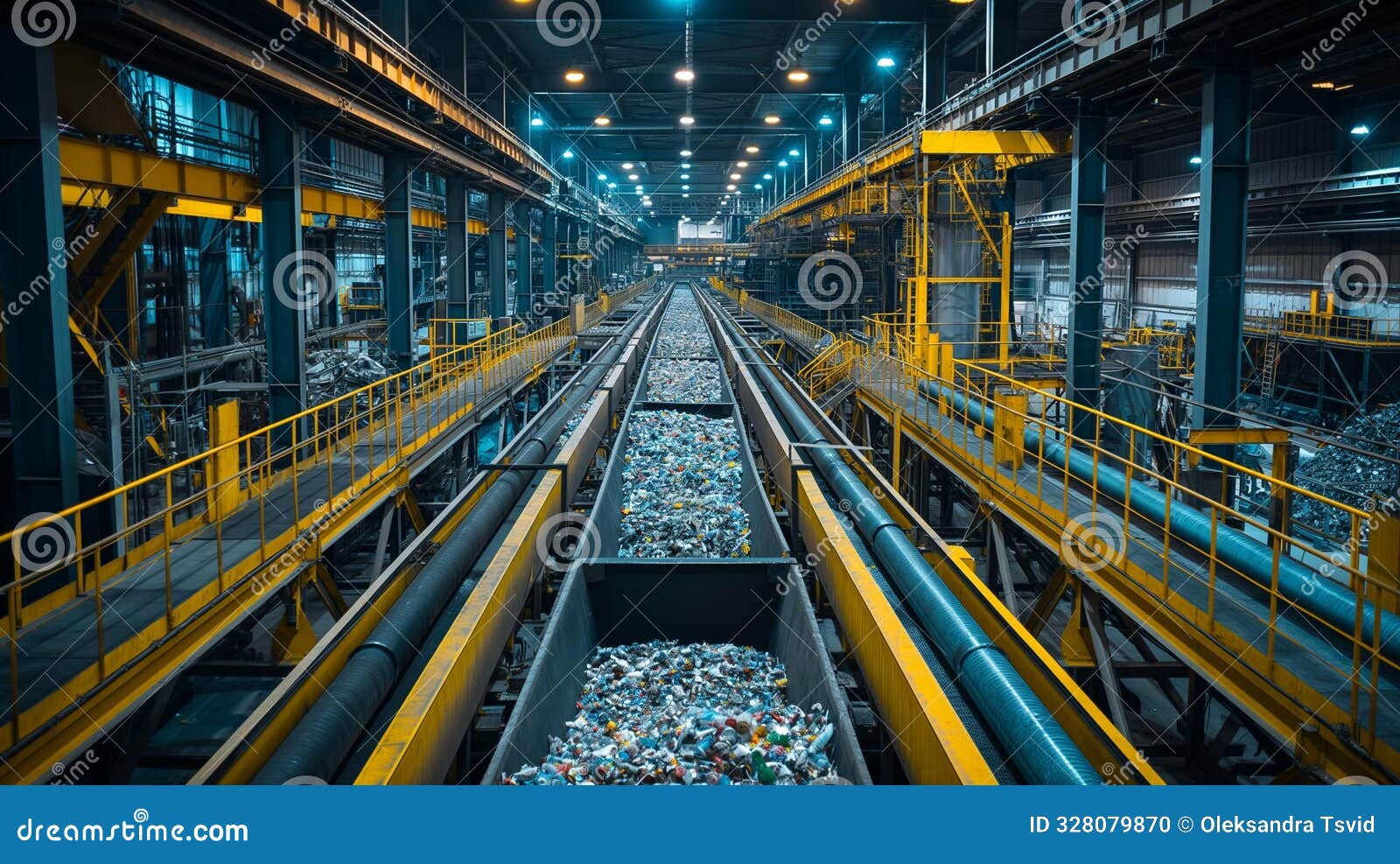 Recycling Facility with Sorting Machines, Conveyor Belts, and Workers ...