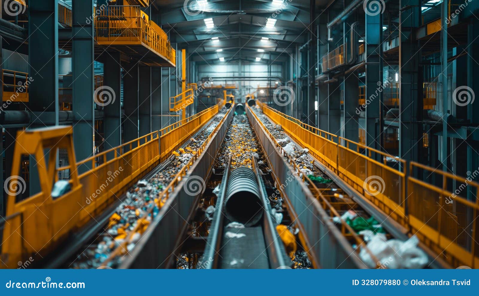 Recycling Facility with Sorting Machines, Conveyor Belts, and Workers ...