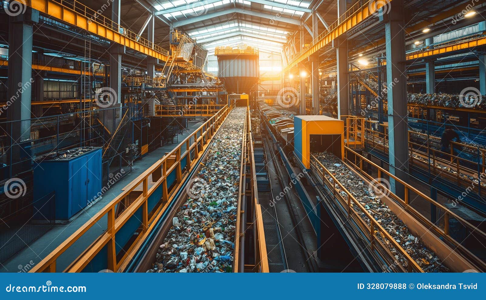 Recycling Facility with Sorting Machines, Conveyor Belts, and Workers ...