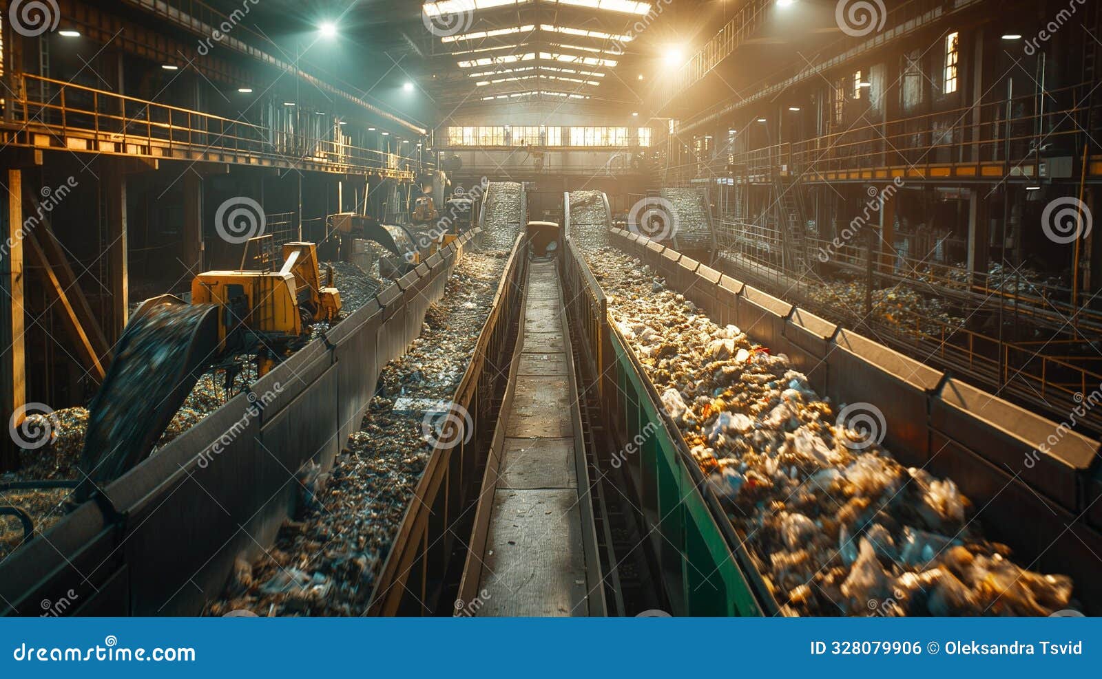 Recycling Facility with Sorting Machines, Conveyor Belts, and Workers ...