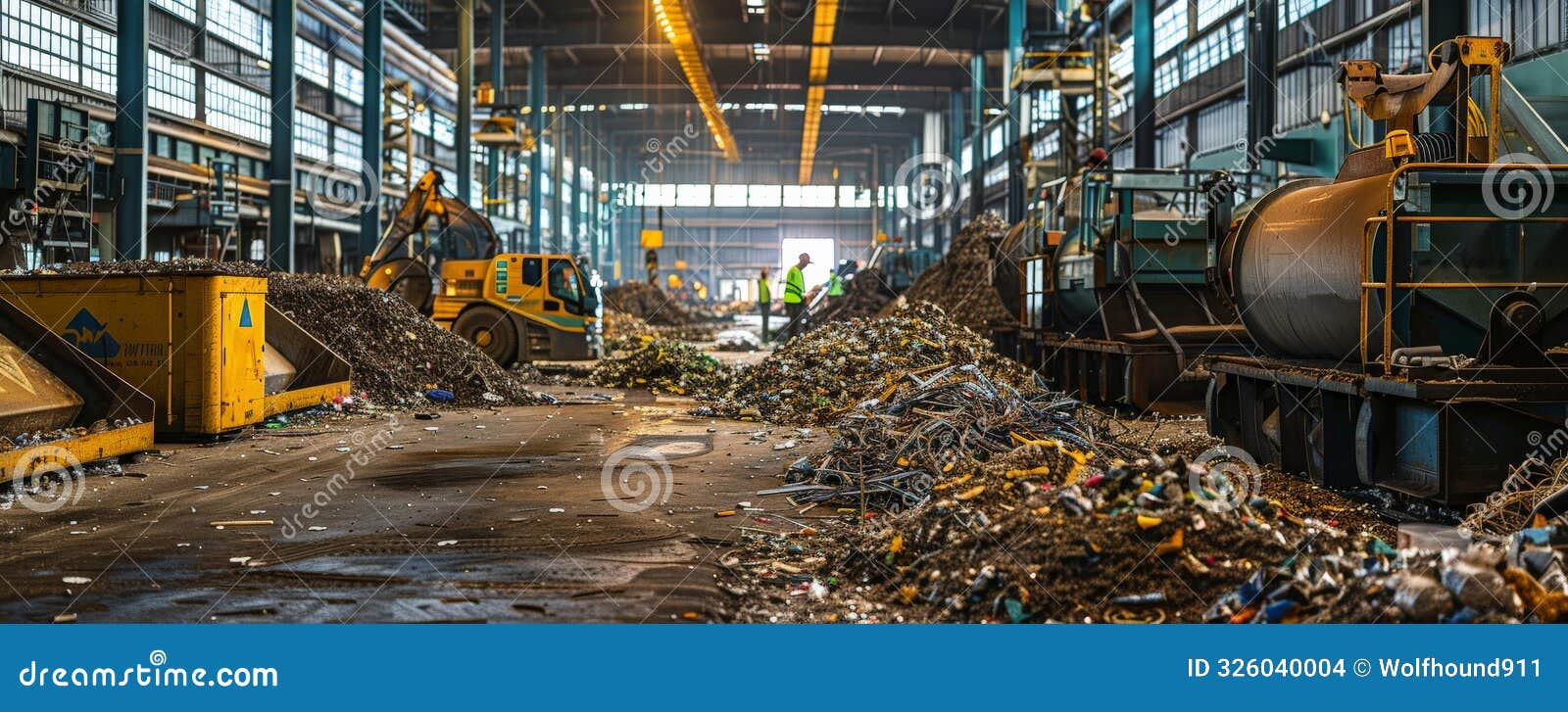 A Recycling Facility with Workers Sorting and Processing Metals, the ...