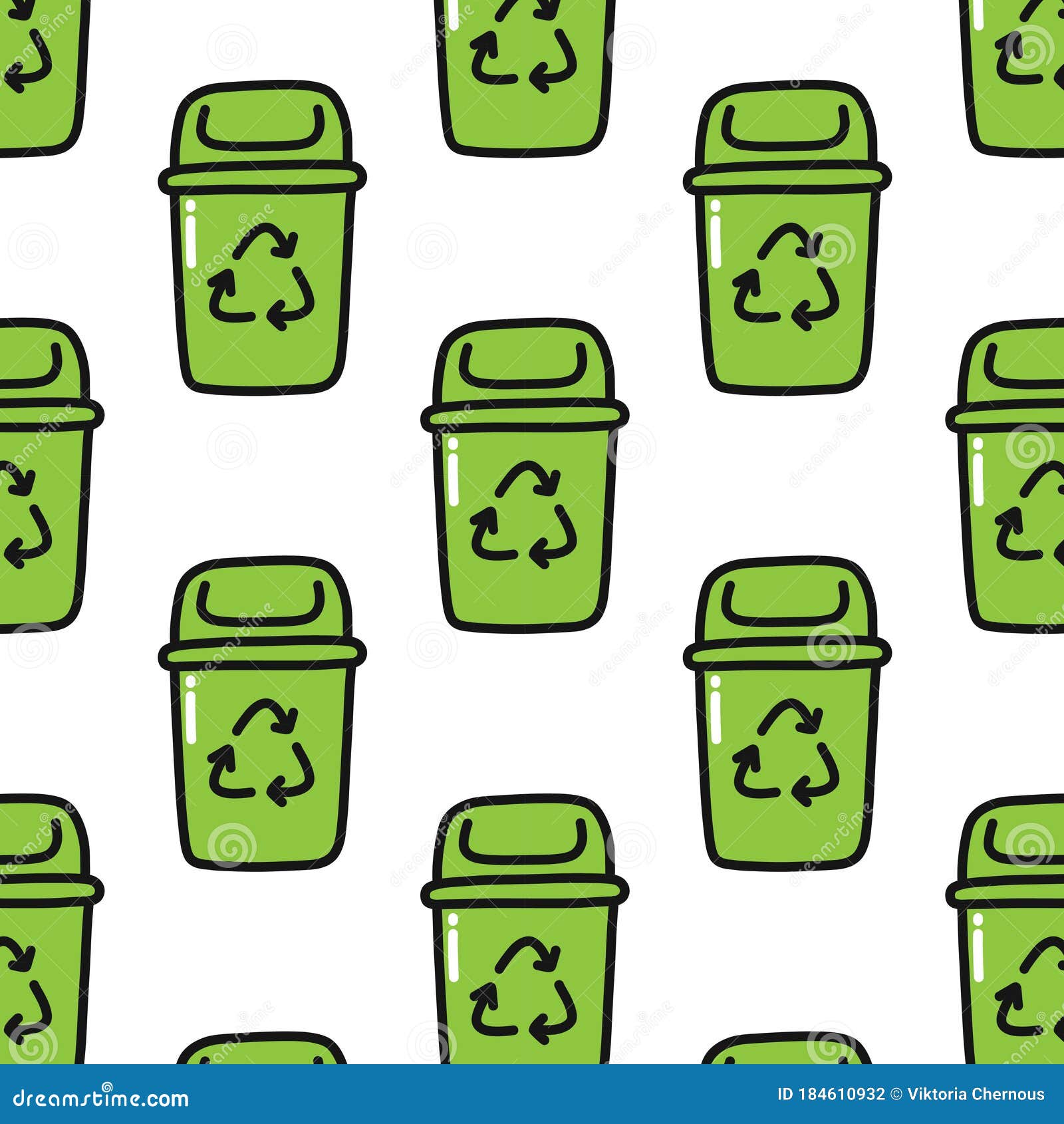 Recycling Garbage Bin Doodle Pattern, Vector Illustration Stock ...