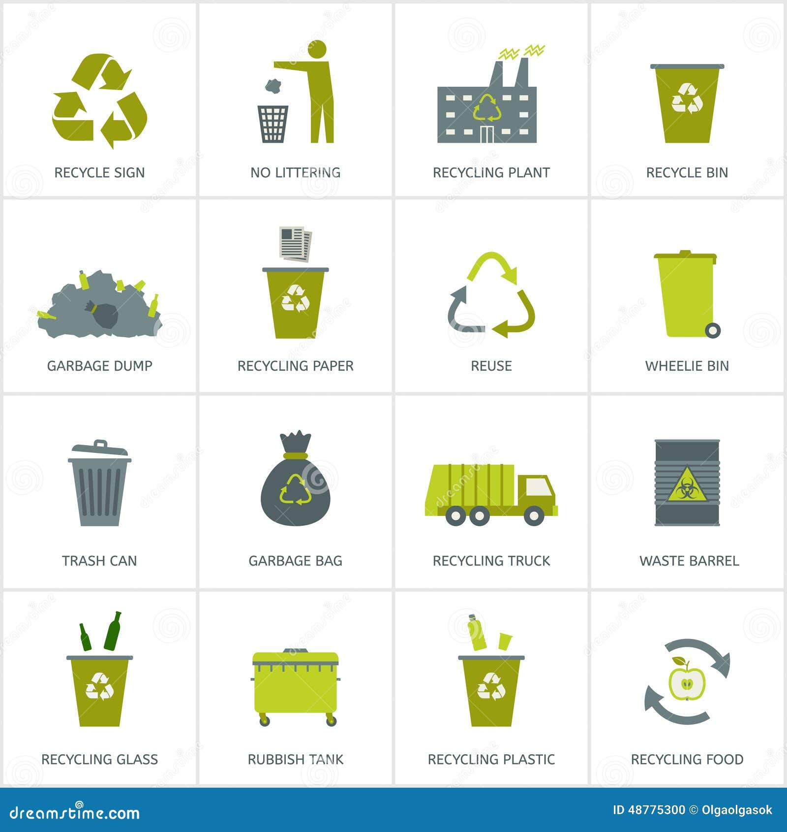Recycling Garbage Icons Set Stock Vector - Illustration of sign, plant ...