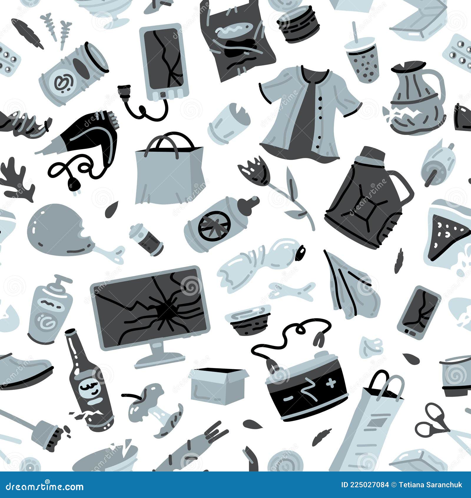 Recycling Garbage Seamless Pattern with Trash Items Stock Vector ...