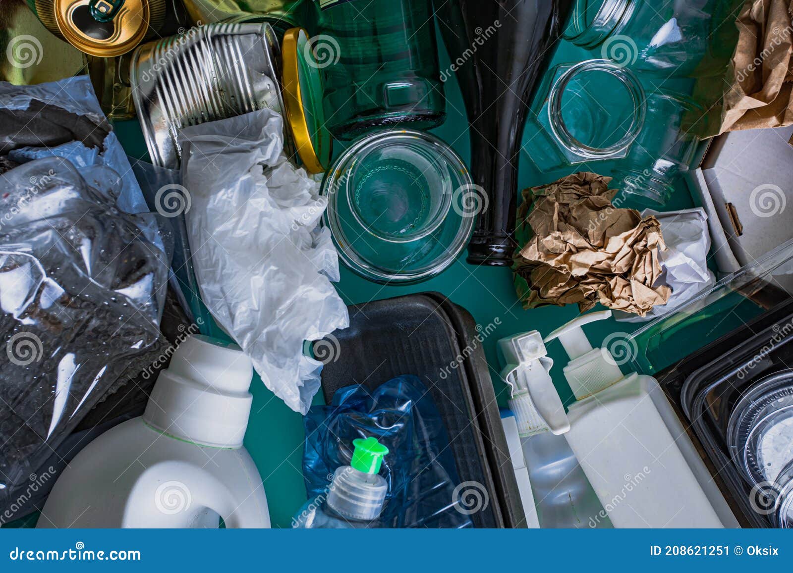 Recycling Garbage Top View on the Blue Stock Image - Image of water ...