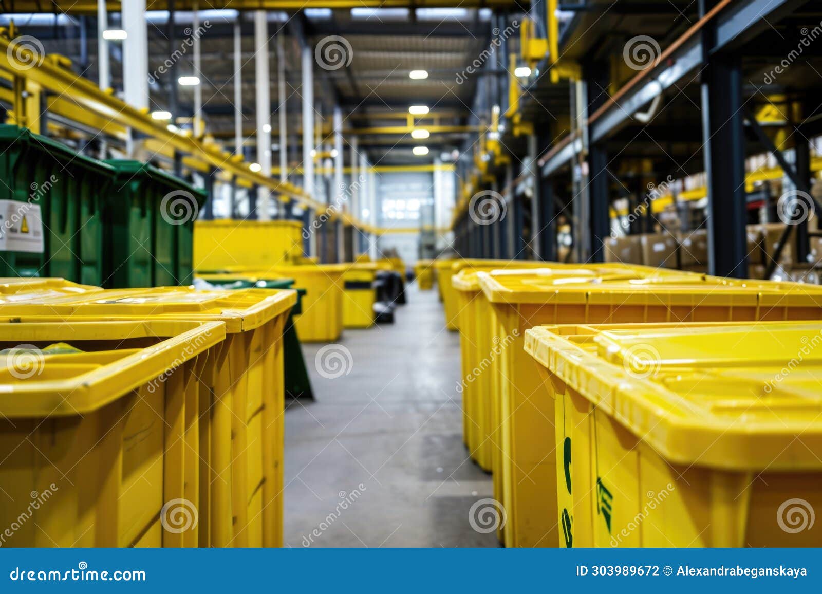 Recycling. Interior of a Warehouse with Yellow Plastic Boxes and ...