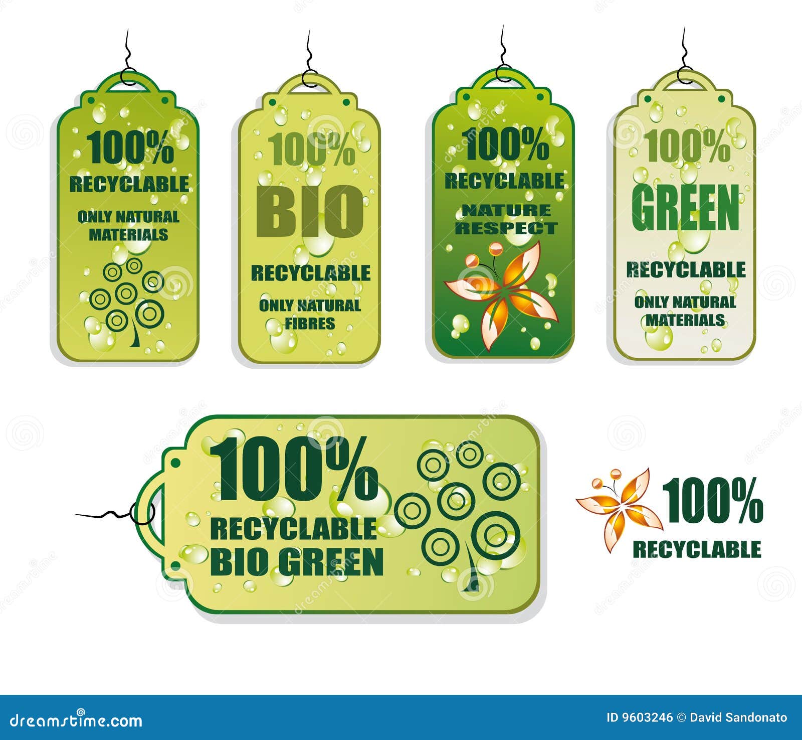 Recycling Green Tag Icons stock vector. Illustration of organic - 9603246