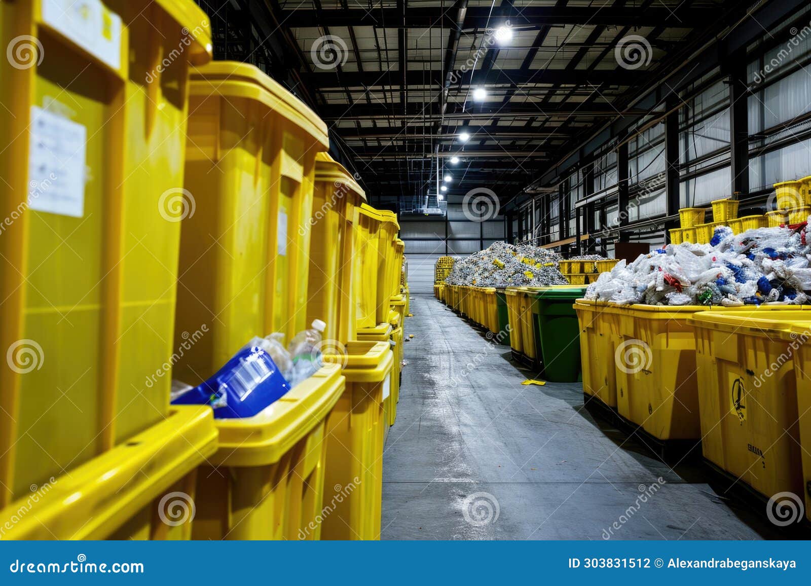 Recycling. Interior of a Warehouse with Yellow Plastic Boxes and ...