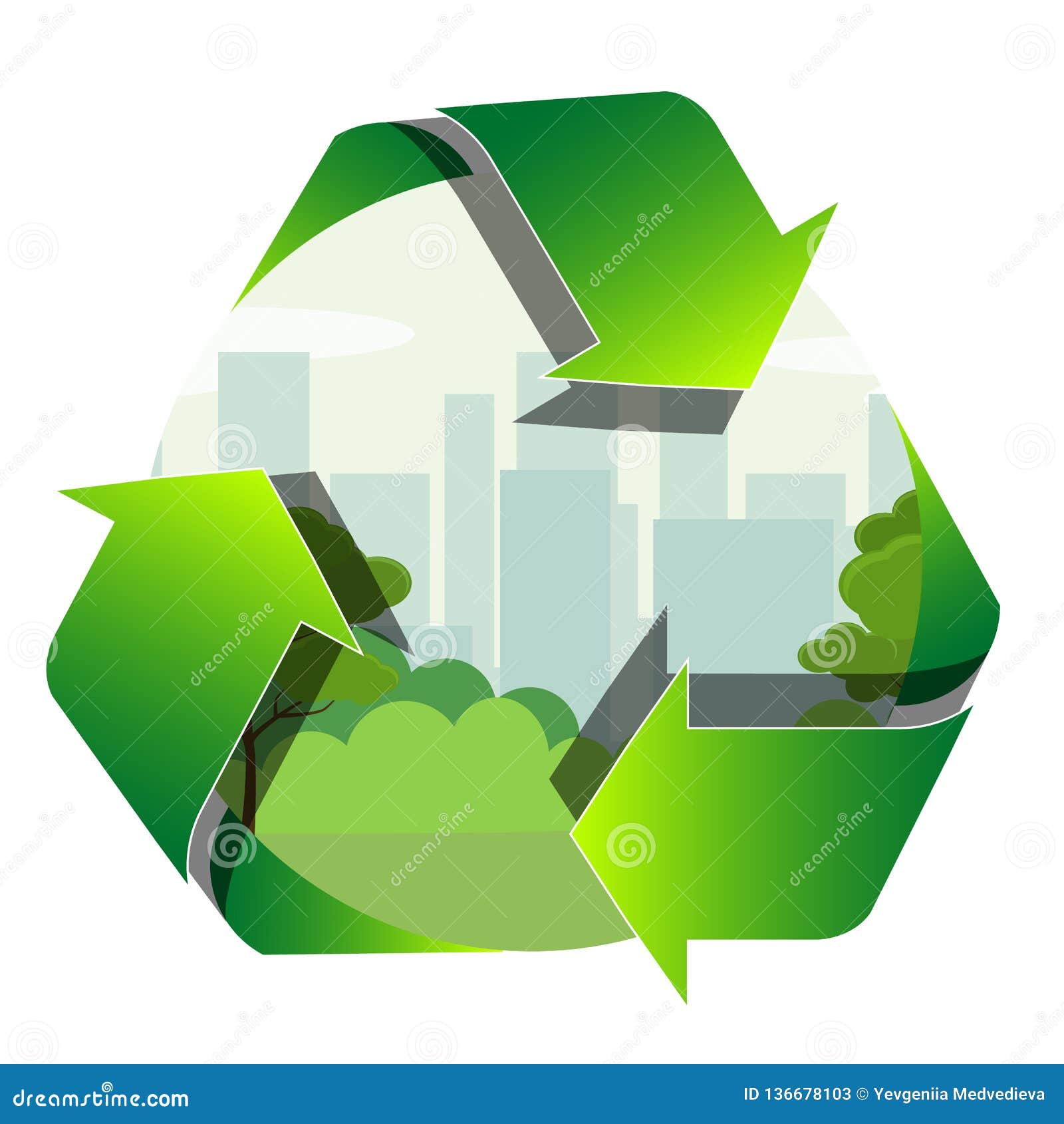 Recycling Label with the Park Zone and Town Inside. Reduce Pollution ...