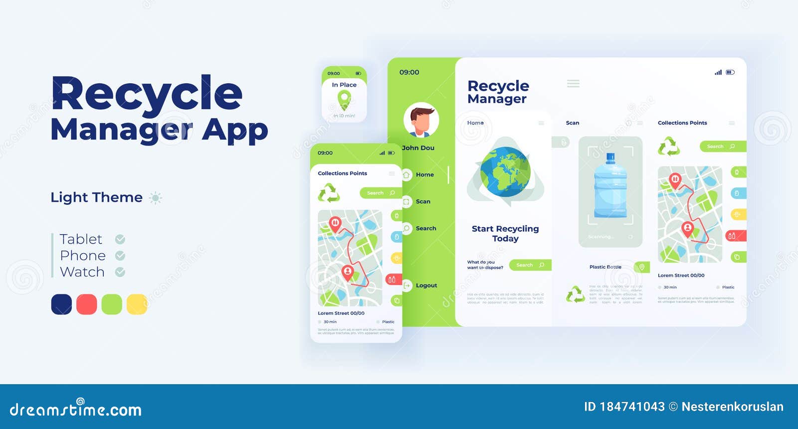 Recycling Manager App Screen Vector Adaptive Design Template Stock ... Recycling Manager App Screen Vector Adaptive Design Template Stock ...