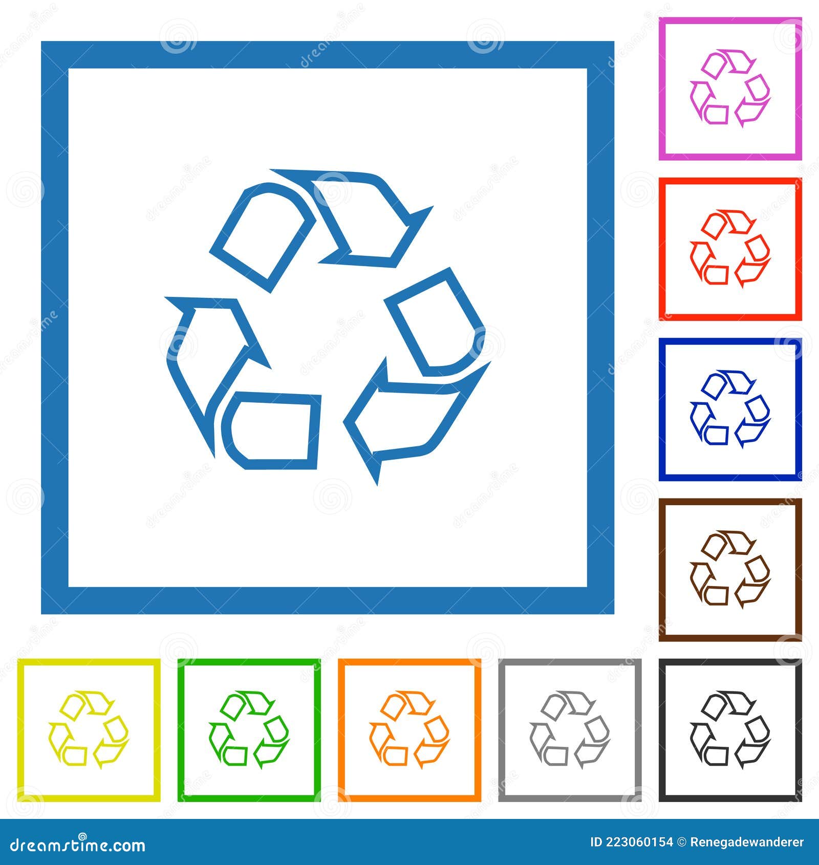 Recycling Outline Flat Framed Icons Stock Vector - Illustration of ...